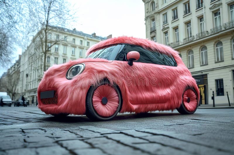 Car Fully Covered with Fluffy Fur, AI Generated Stock Illustration ...