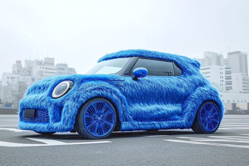 Car Fully Covered with Fluffy Fur, AI Generated Stock Illustration ...