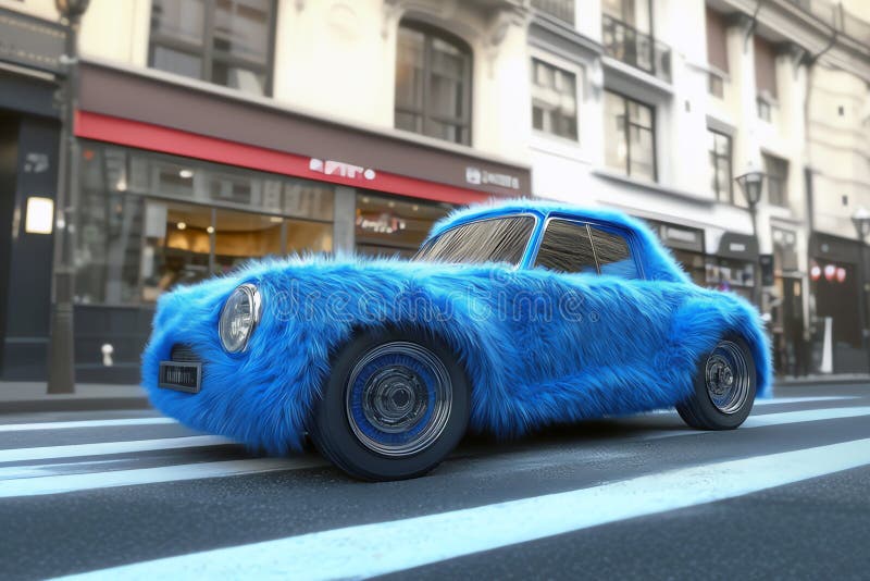 Car Fully Covered with Fluffy Fur, AI Generated Stock Illustration ...