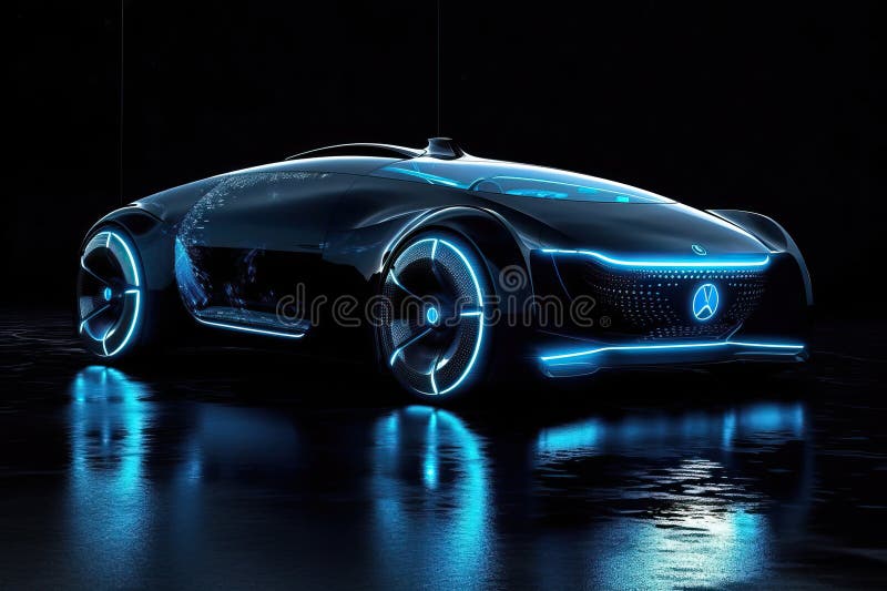 Car of the Future with a Blue Backlight on a Dark Gray Background ...