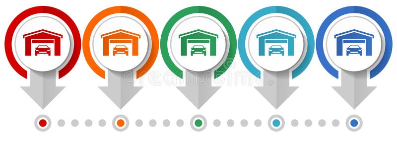 Car in a Garage Vector Icon Set, Flat Design Infographic Template, Set ...