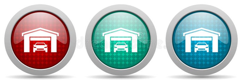 Car in a Garage Vector Icon Set, Glossy Web Buttons Collection Stock ...