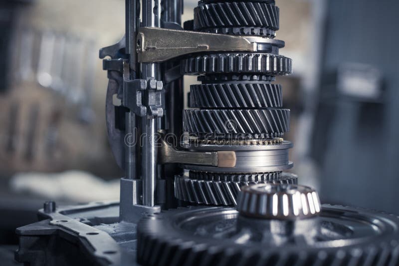 Car Gearbox Disassembled on a Table in Car Service. Close Up Stock ...