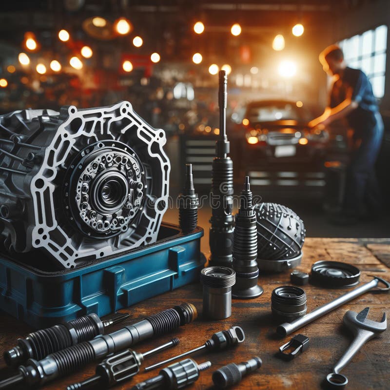 Car Gearbox and a Set of Tools for Repair on the Background of a ...