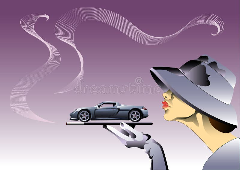 Fashion Woman in Sketch Style Near the Red Car. Stock Vector ...