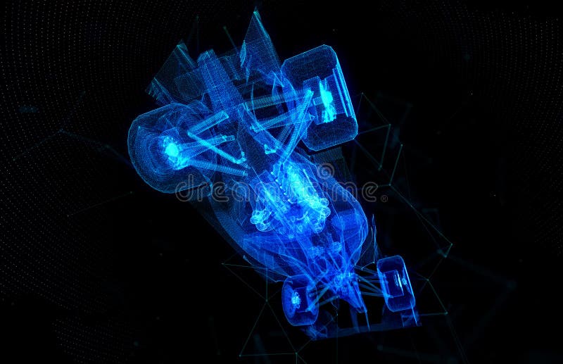 Car. Glow Points, Line and Mesh Formation of 3d Model Formula Stock ...