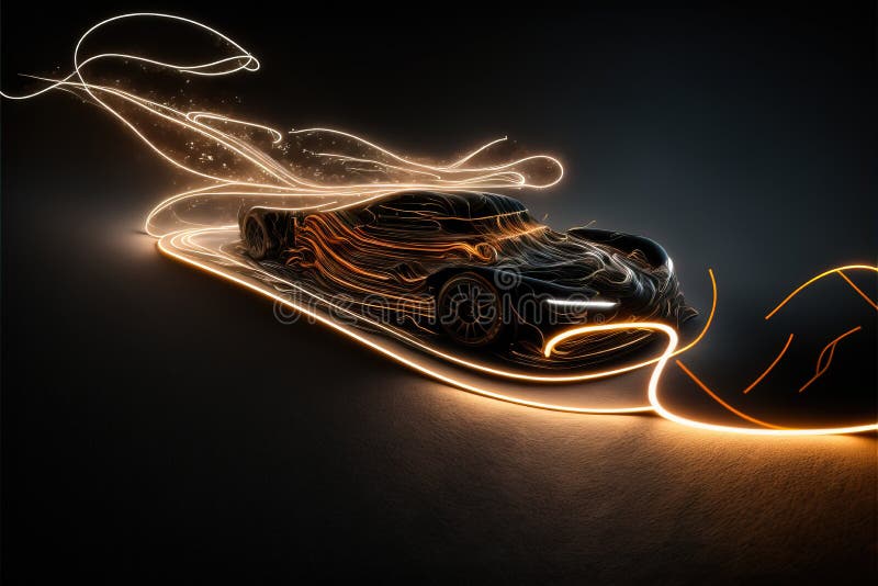 A Car with a Glowing Tail Lights on a Dark Background with a Black ...