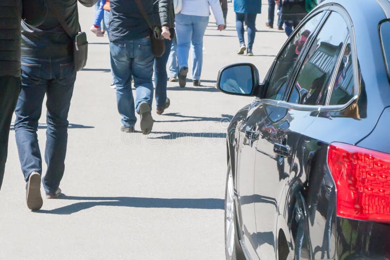 The Car Goes among Pedestrians Stock Image - Image of danger, safety ...