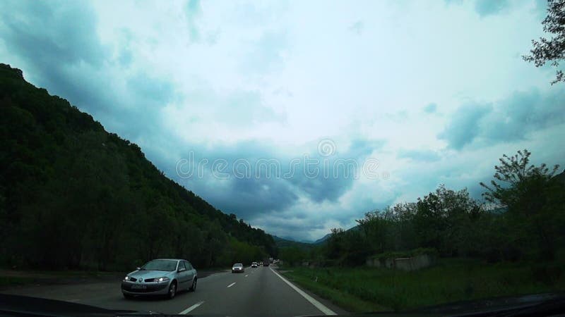 The Car is Going Down a California Road. Incredible View. Road Trip ...