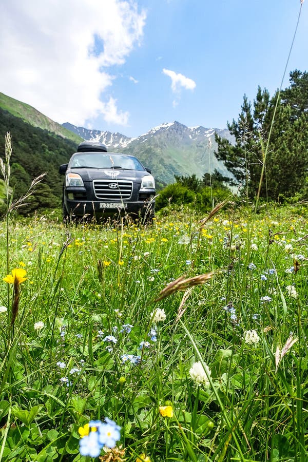 The Car is in the Gorge of the Cherek River in the Vicinity of the ...