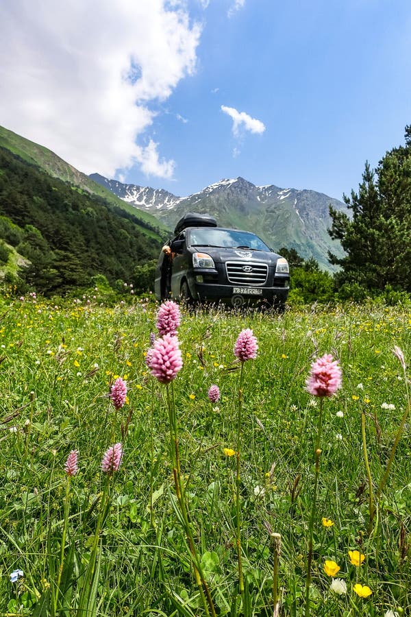 The Car is in the Gorge of the Cherek River in the Vicinity of the ...