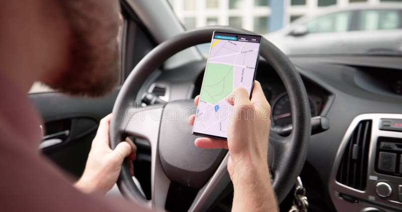 Car with GPS Navigation Maps Stock Photo - Image of cellphone, touching ...