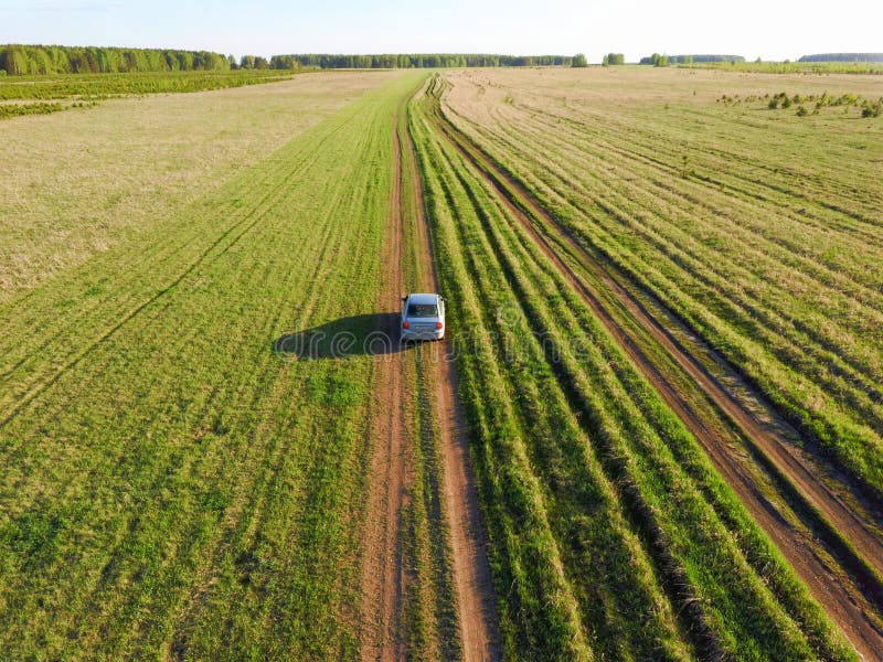 Car on Green Field Photo with Drone Stock Image - Image of countryside ...