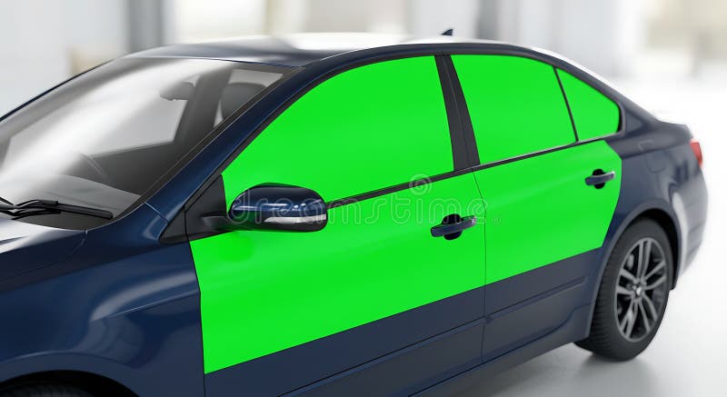 Car with Green Screen Windows and Side Panel Mockup for Advertising ...
