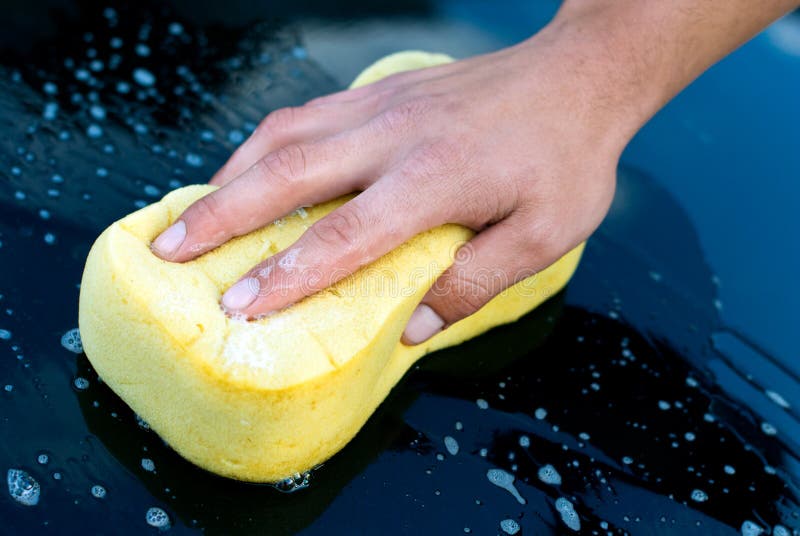 Car Hand Wash with Yellow Sponge and Soap Stock Image - Image of ...