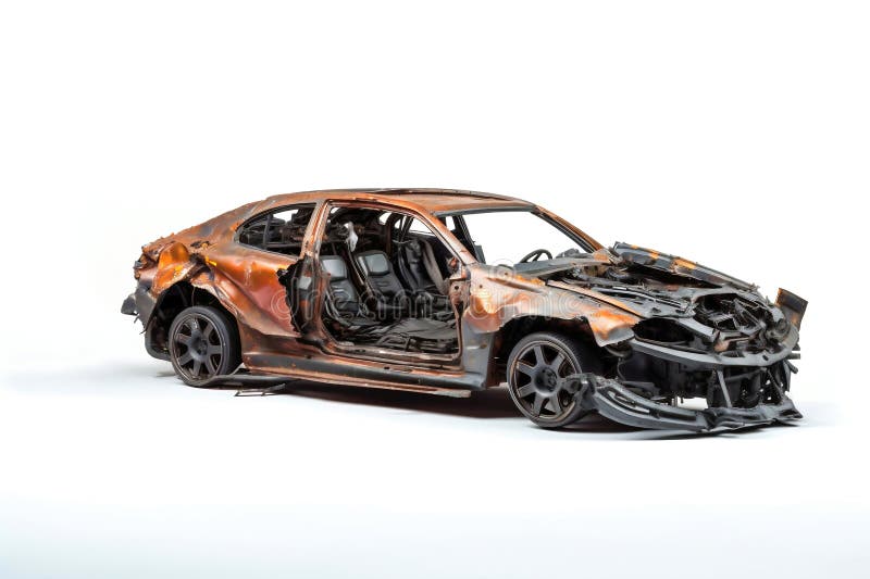 Photo of a Burnt Car on a White Surface Stock Illustration ...