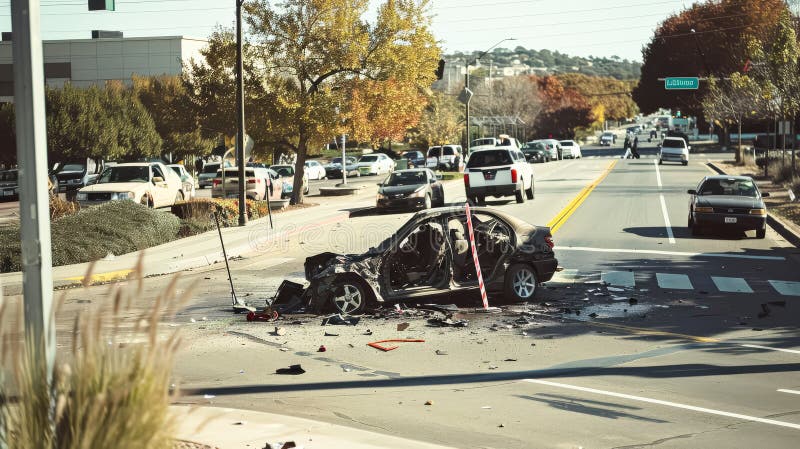 Car Has Crashed into a Pole on a Street Stock Photo - Image of vehicle ...