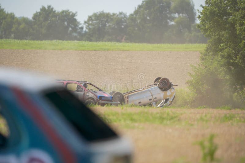 A Car Has Crashed into a Tree and is Upside Down Stock Photo - Image of ...