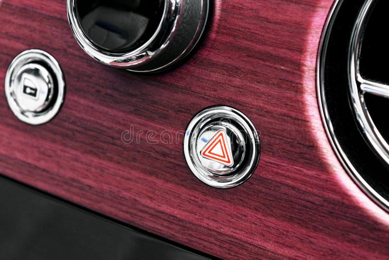 Car Hazard Warning Flashers and Emergency Button with Visible Red ...