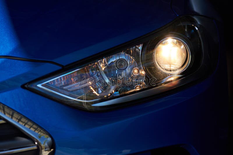 Car Head Light with Led Optic Stock Photo - Image of automotive, blue ...