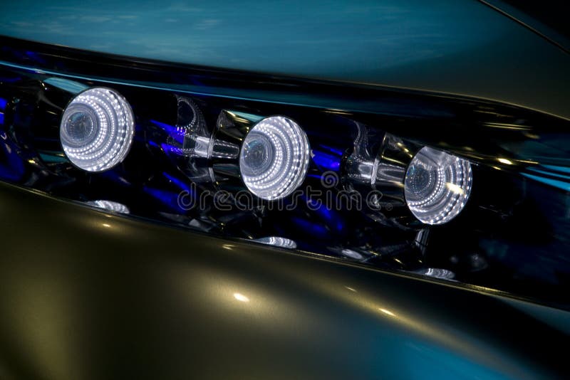 Circular Headlight of a Retro Red Car Stock Image - Image of ...