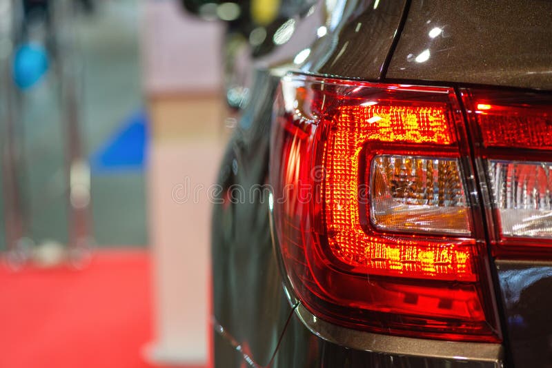 Car Headlight with Backlight. Exterior Detail.Dark Color Car - Image ...