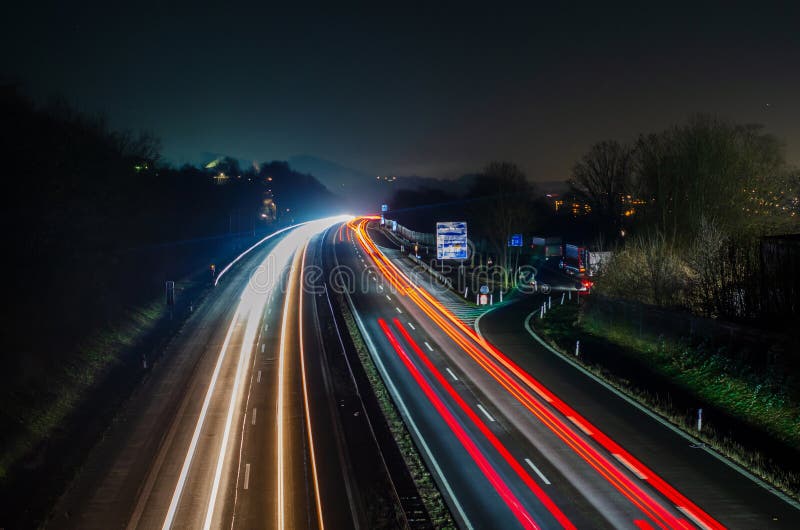 Car Headlight Marks at Night in Germany Stock Image - Image of tracks ...