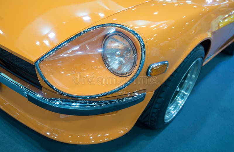 Car Headlight of a Yellow Car, Vintage Style Stock Photo - Image of ...