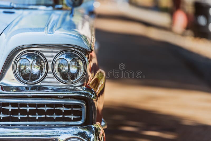 Car Headlights.Exterior of Retro Vintage Style Car Stock Image - Image ...