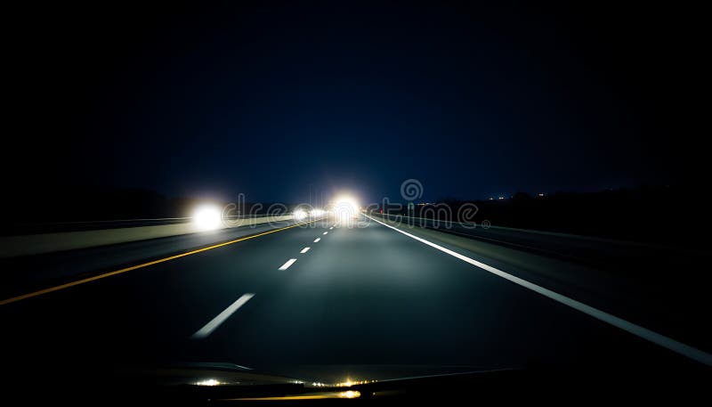 Car Headlights on Highway at Night, Road Traffic and Night Driving ...