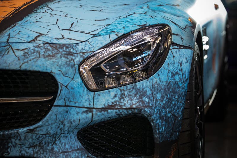 Car Headlights. Lamp of the Modern Car Headlight. Close-up with Copy ...