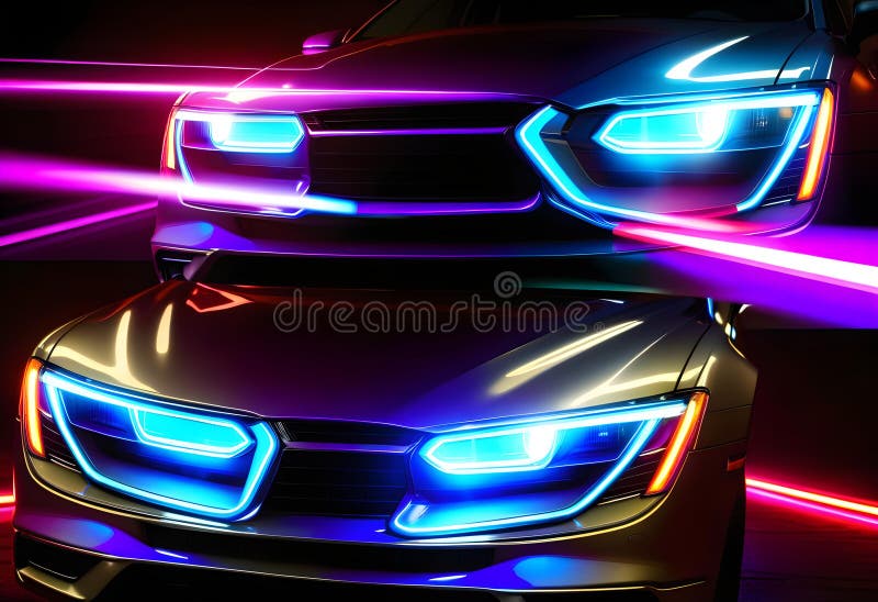 Car Headlights with Light Rays and Copy Space, Banner Stock ...