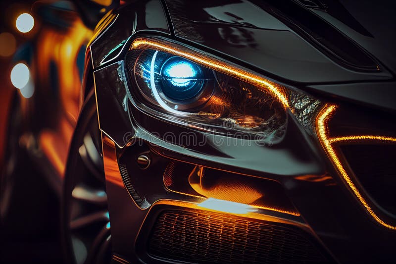Car Headlights at Night Close-up. AI Generated Stock Illustration ...