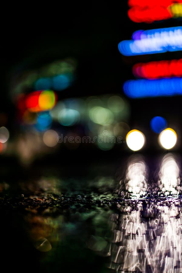 Car Headlights Shine at Night. Stock Photo - Image of nightlife ...