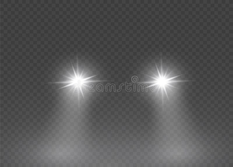 Realistic Glow Round Headlights, Car Flash Light. Stock Illustration ...