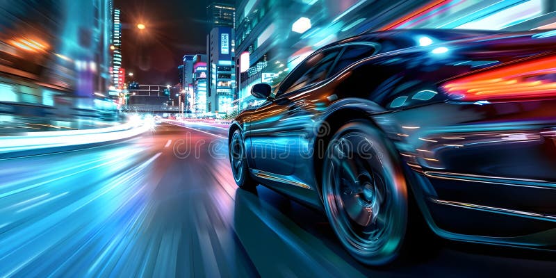 Car on High Speed in Night City Background - Ai Generated Stock ...