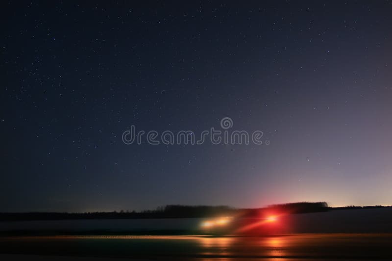 Car on the Highway Starry Night Stock Photo - Image of illuminated ...