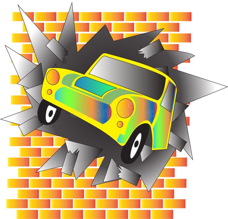 The car hit the wall stock illustration. Illustration of bumper - 143973640