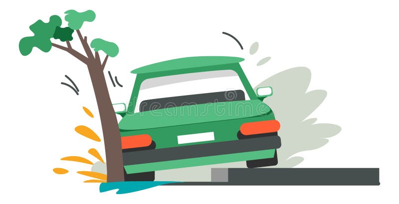 Car Hit Tree, Accident or Crash on Road Vector Stock Vector ...