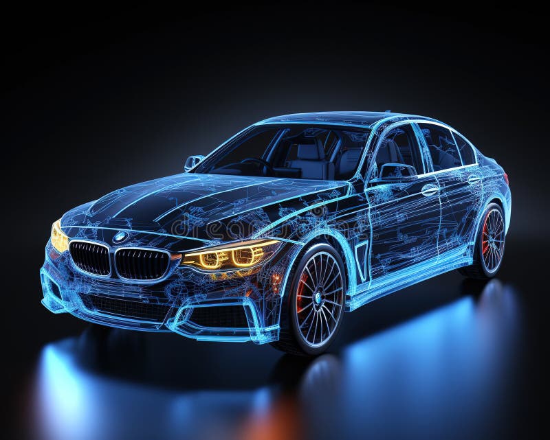 Car Hologram Car Concept In The Form Of 3d Drawing Car Visualization With Augmented Reality