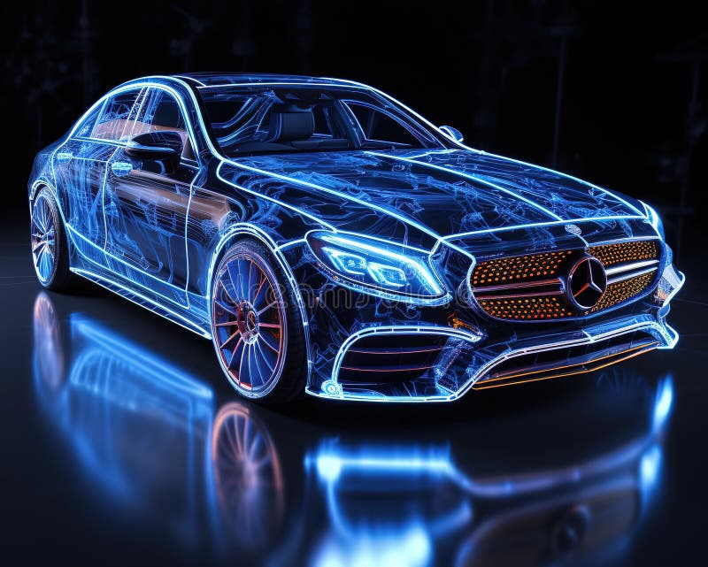 Car Hologram Car Concept In The Form Of 3d Drawing Car Visualization With Augmented Reality