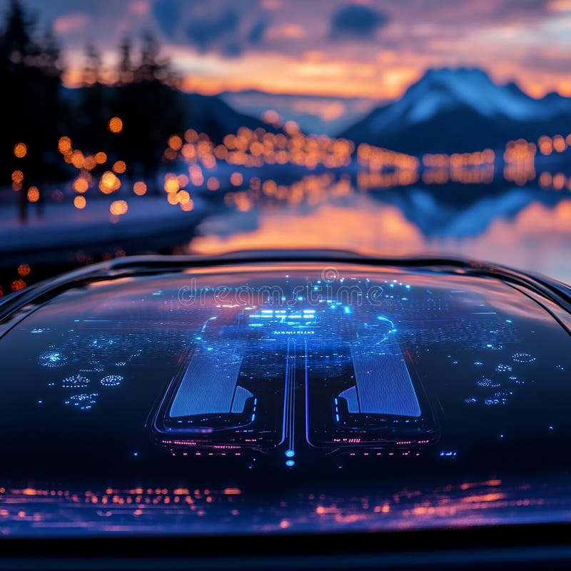 Car with a Holographic Display on the Windshield Stock Illustration ...