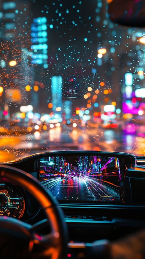 Car with a Holographic Display on the Windshield Stock Illustration ...