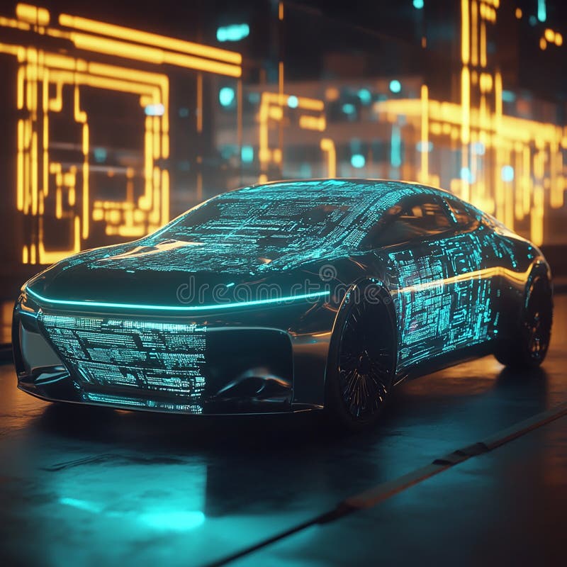 Car with a Holographic Display on the Windshield Stock Illustration ...