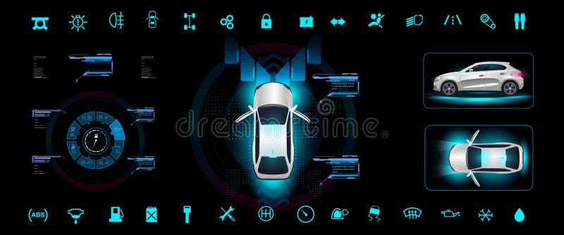 Car HUD Interface with Navigation Panel in Three Projections in the ...