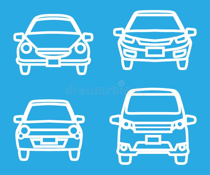 Car Icon Set - Front View, White Line Stock Vector - Illustration of ...