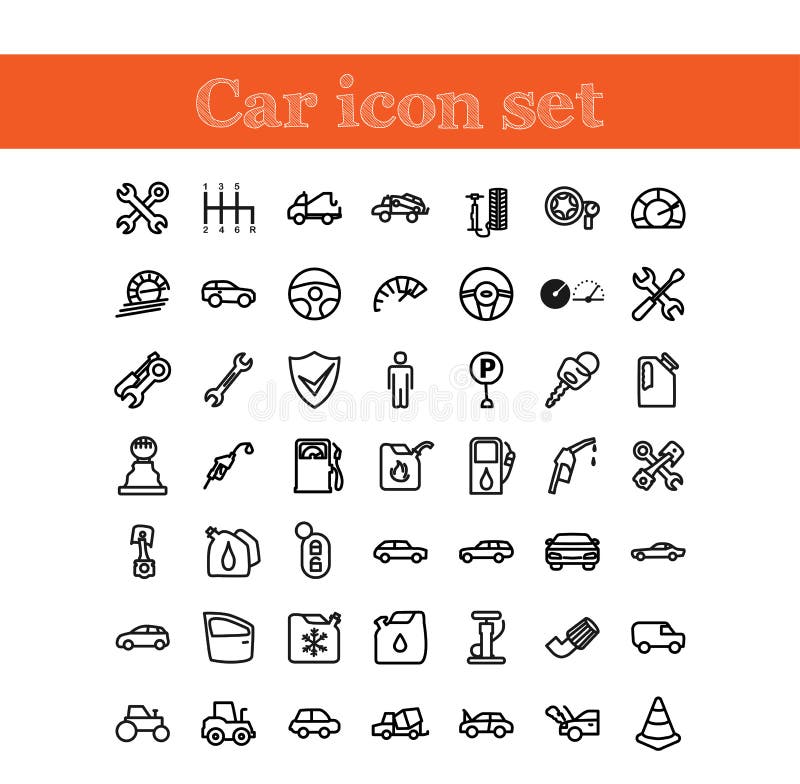 Car Icon Set Car Service, Car Details Line Icon Stock Vector ...
