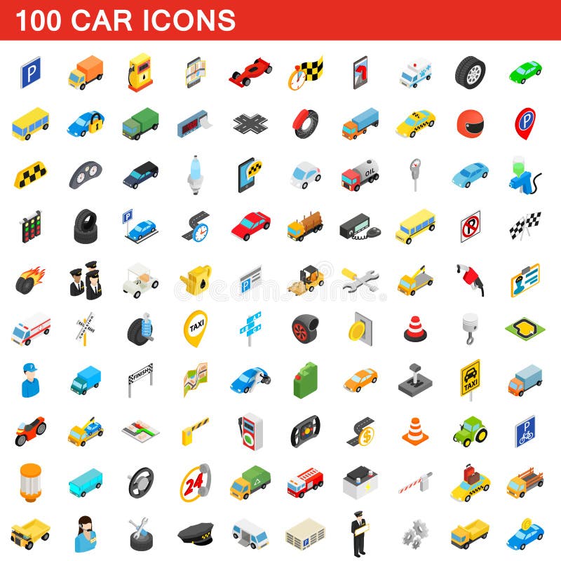 100 Car Icons Set, Isometric 3d Style Stock Vector - Illustration of ...
