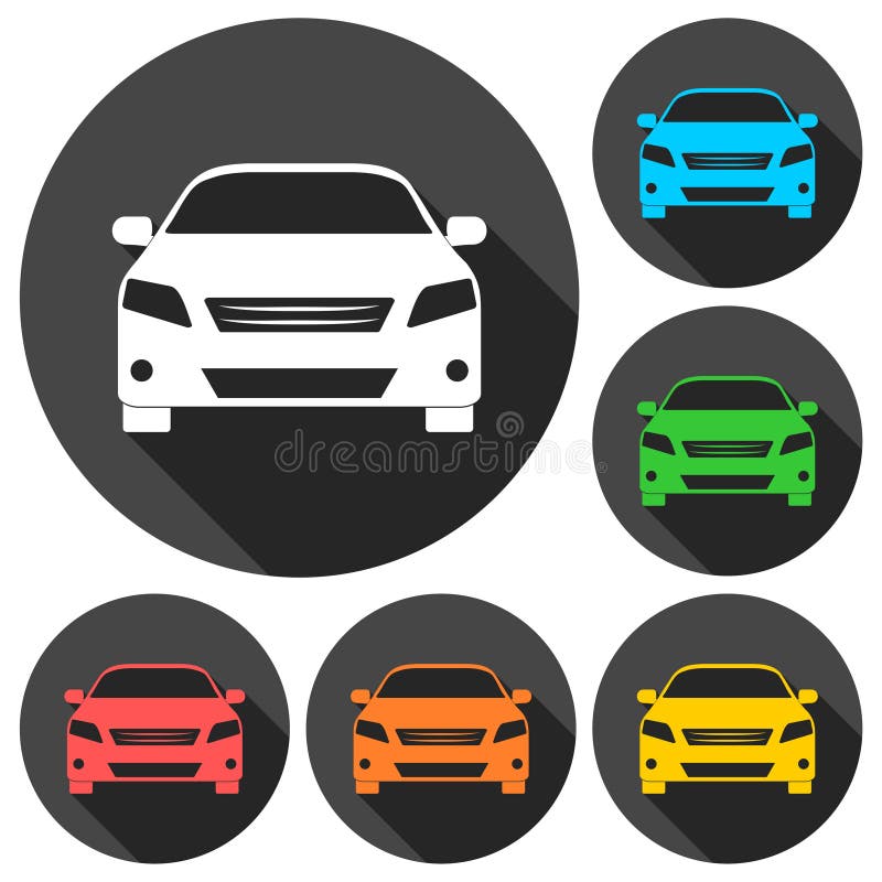 Car Icons Set with Long Shadow Stock Vector - Illustration of mini ...
