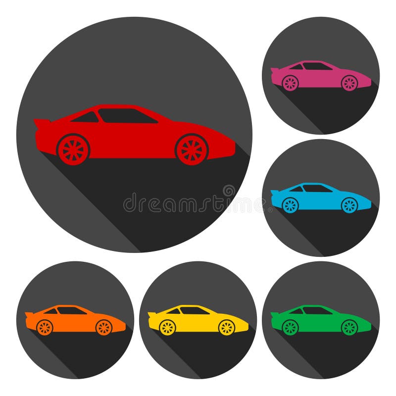 Car Icons Set with Long Shadow Stock Vector - Illustration of auto ...
